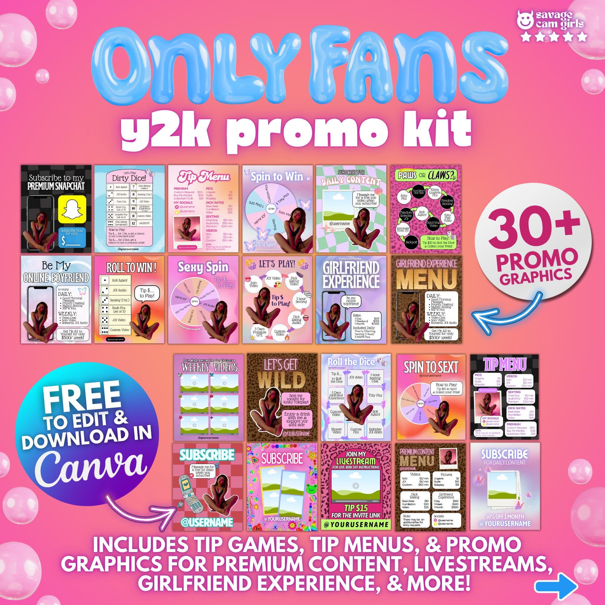 Onlyfans Y2K Tip Game Graphics: Tip Menus, Editable Tip Games ...