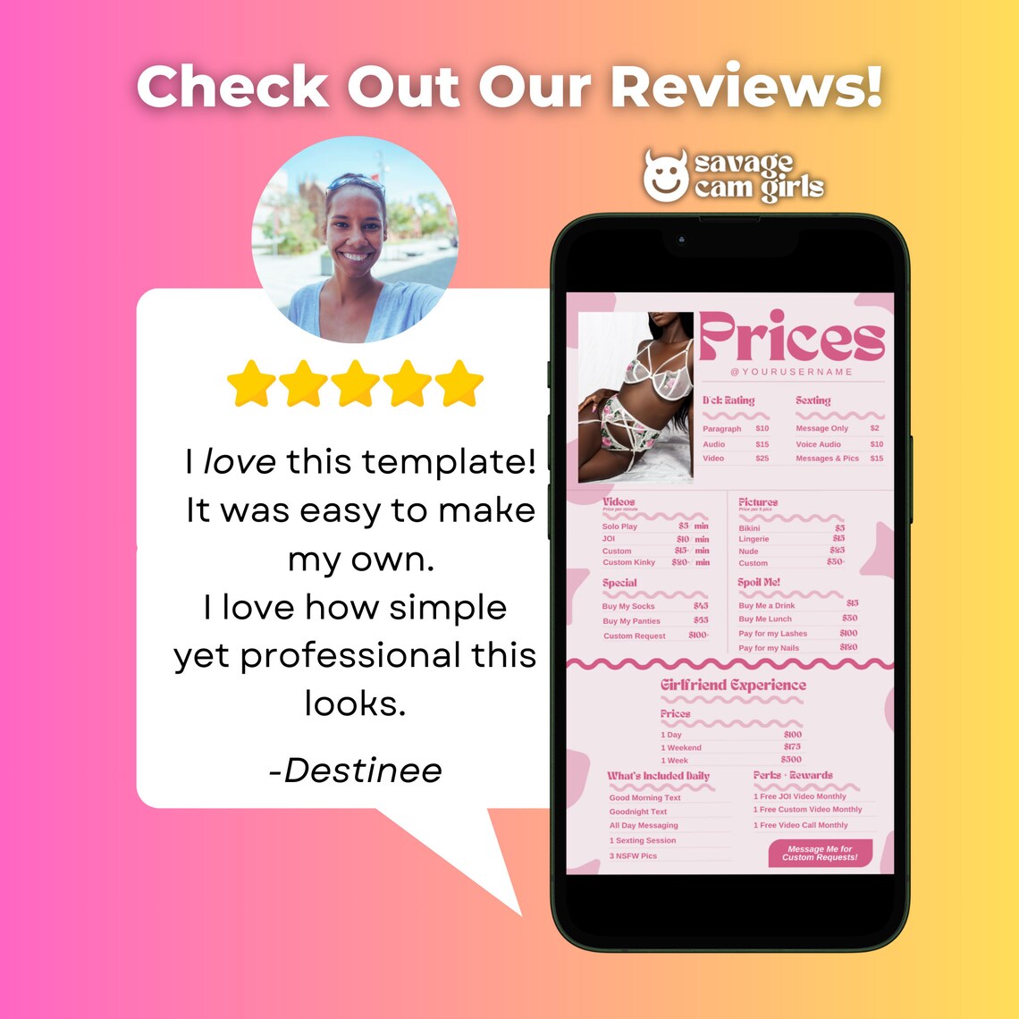 Onlyfans Tip Menu Template for Onlyfans Creators With Girlfriend ...