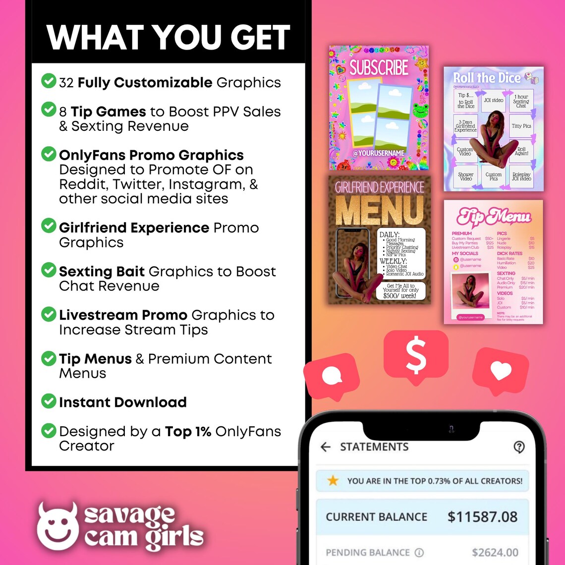 Onlyfans Y2K Tip Game Graphics: Tip Menus, Editable Tip Games ...