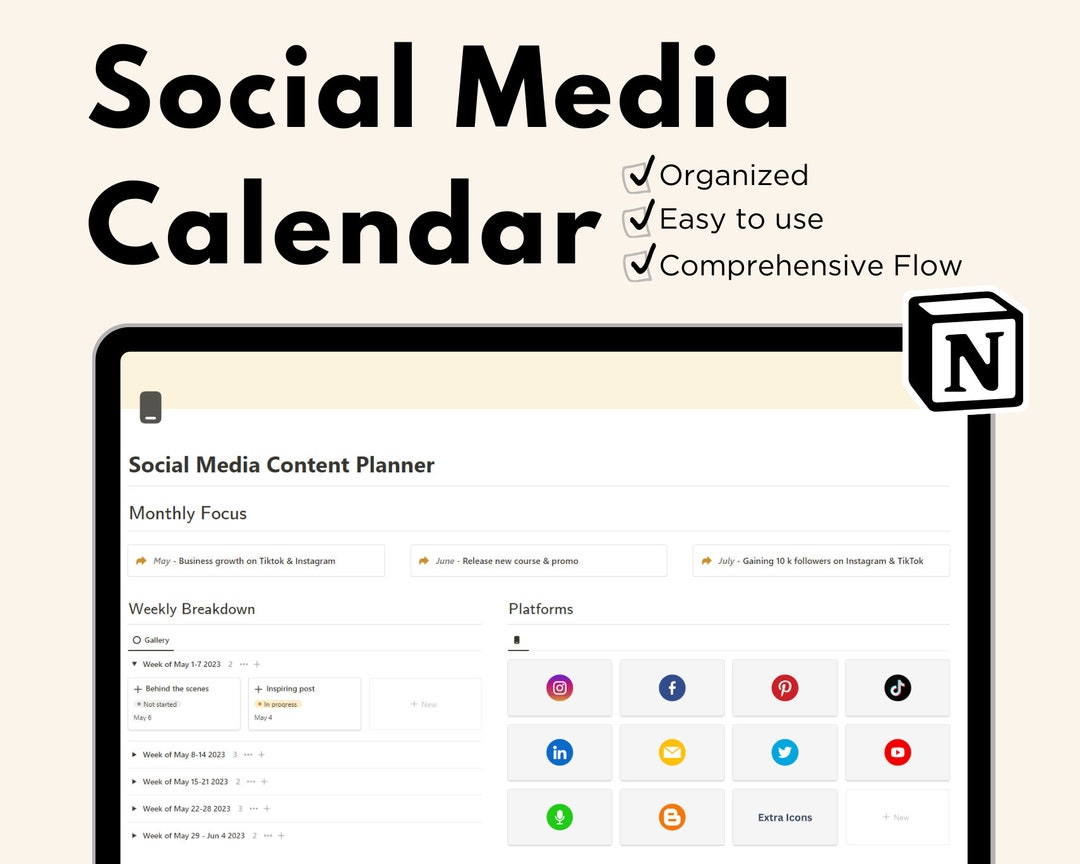 Social Media Content Calendar Notion Template - Etsy