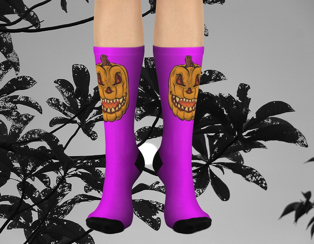 Scary Jack O' Lantern Cushioned Crew Socks, Halloween Socks, Trick or ...