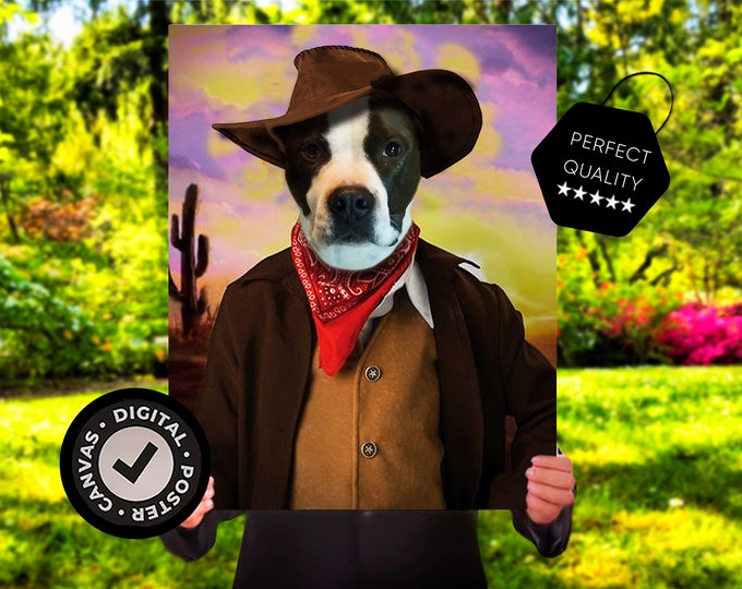 Custom Cowboy Pet Portrait . Custom Cowboy Animal Portrait . Cowboy ...