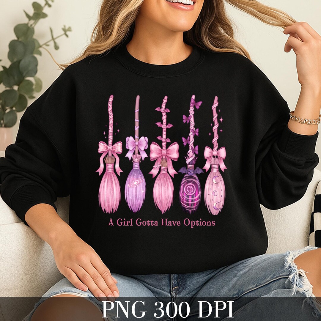 A Girl Gotta Have Options Witch Brooms PNG, Pink Coquette Halloween PNG ...