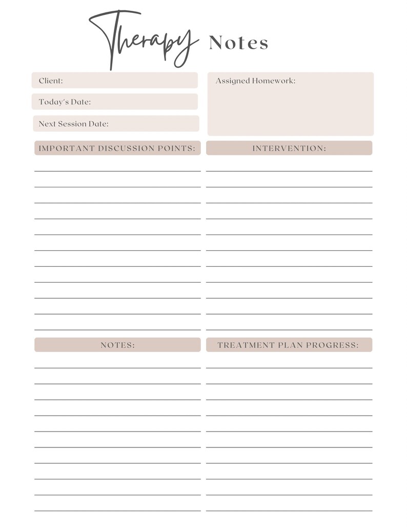 Therapist Template Bundle: Daily Session Tracker, Therapy Note ...