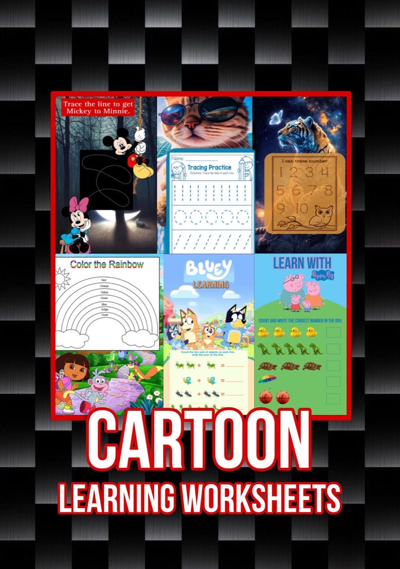 Cartoon Learning Worksheets (printable Worksheets) - Etsy