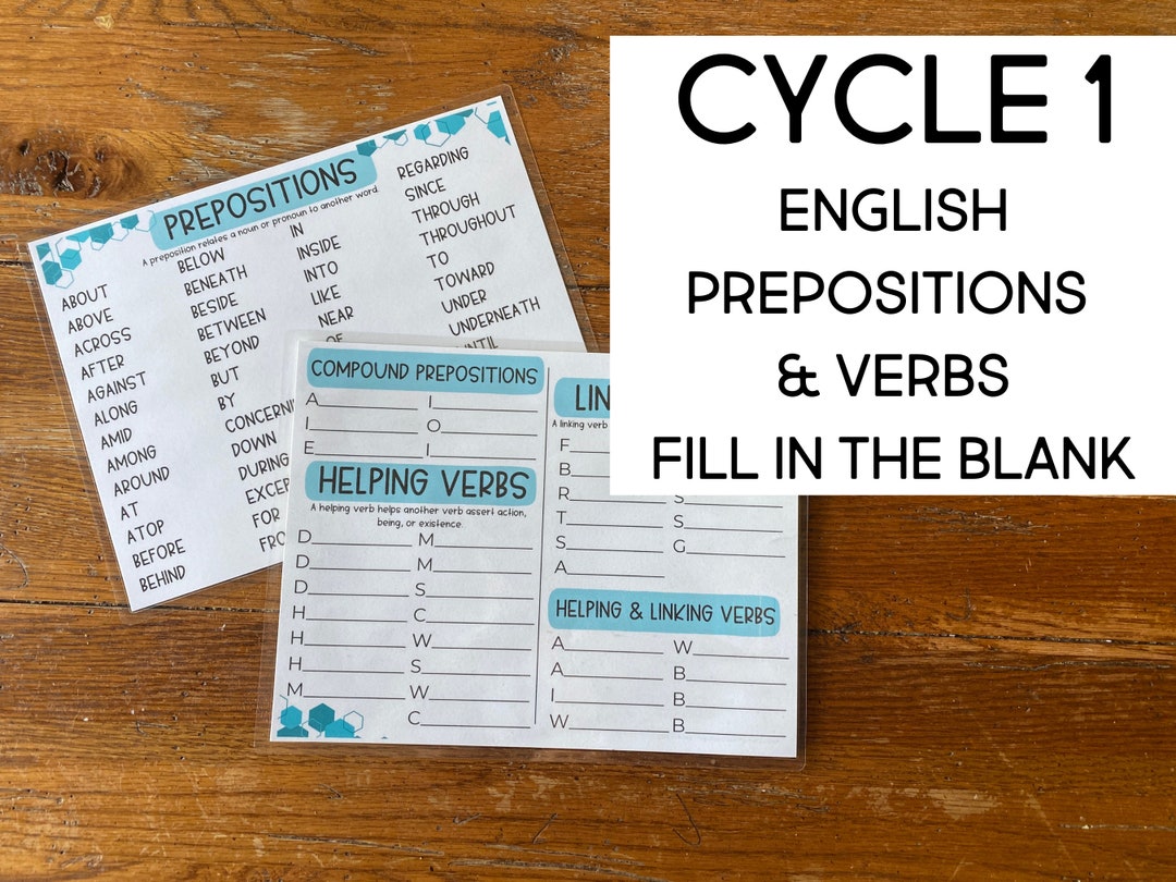Prepositions & Verbs Fill in the Blank Chart for Classical ...