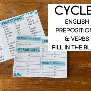 Prepositions & Verbs Fill in the Blank Chart for Classical ...