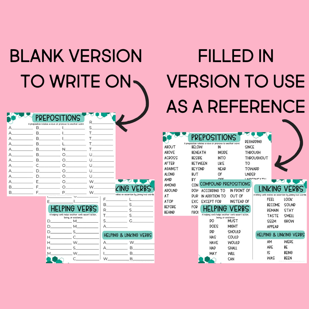 Prepositions & Verbs Fill in the Blank Chart for Classical ...