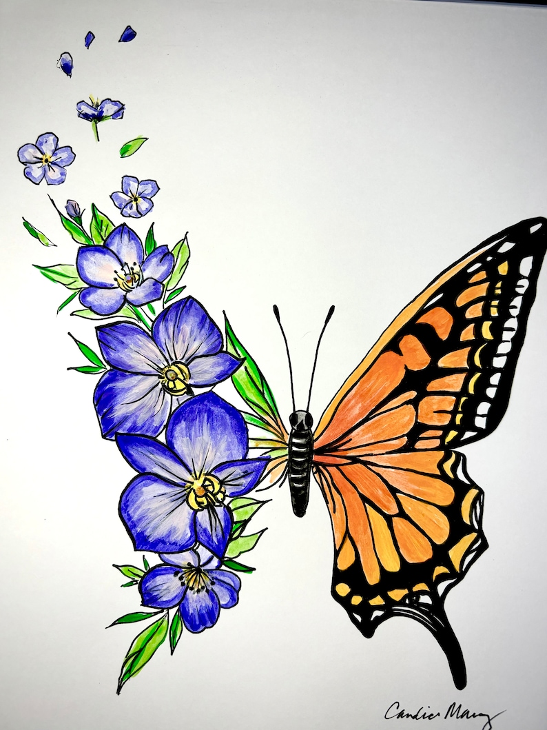 Monarch Butterfly Flower Wing, Watercolor and Ink (three Versions: Pink ...
