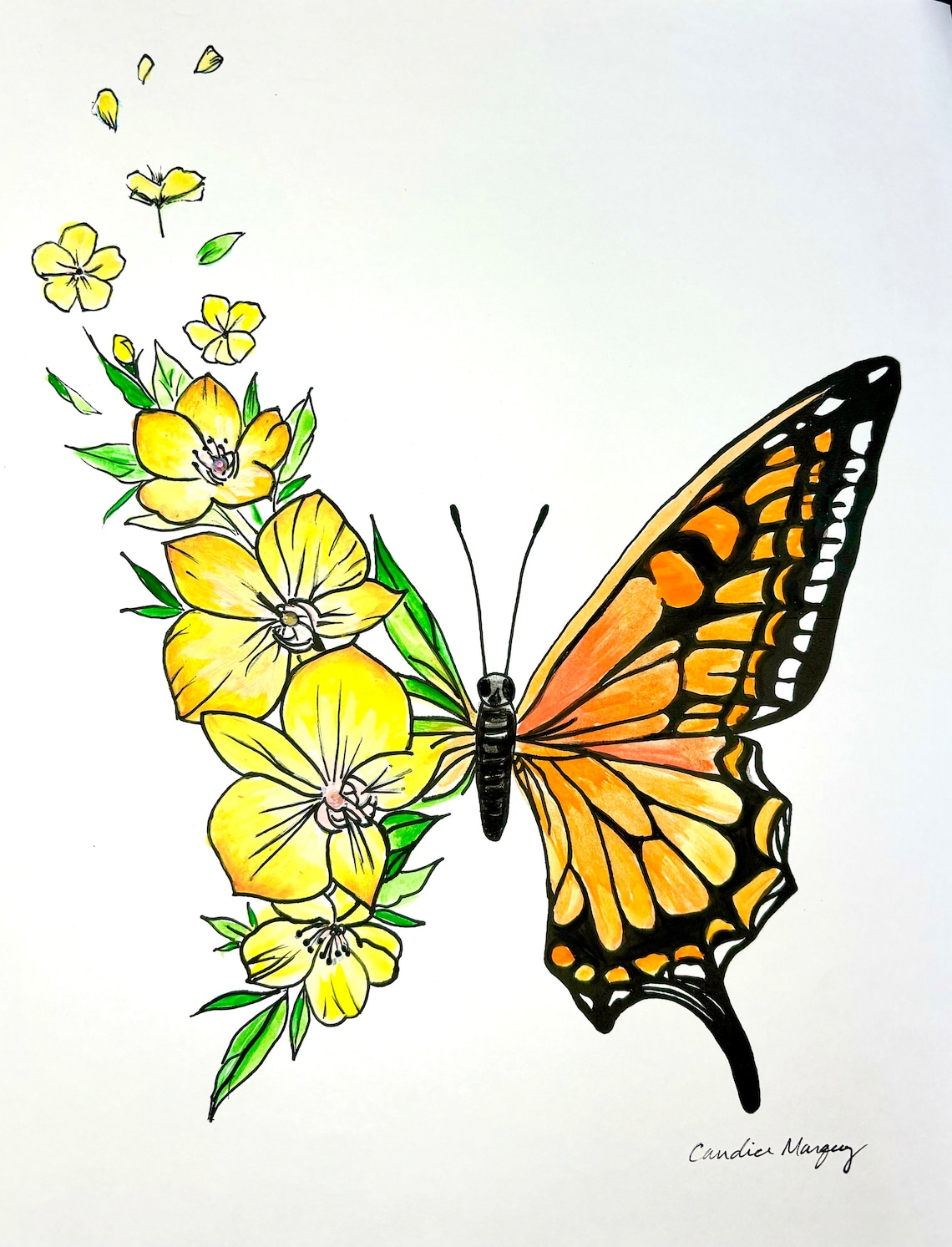 Monarch Butterfly Flower Wing, Watercolor and Ink (three Versions: Pink ...