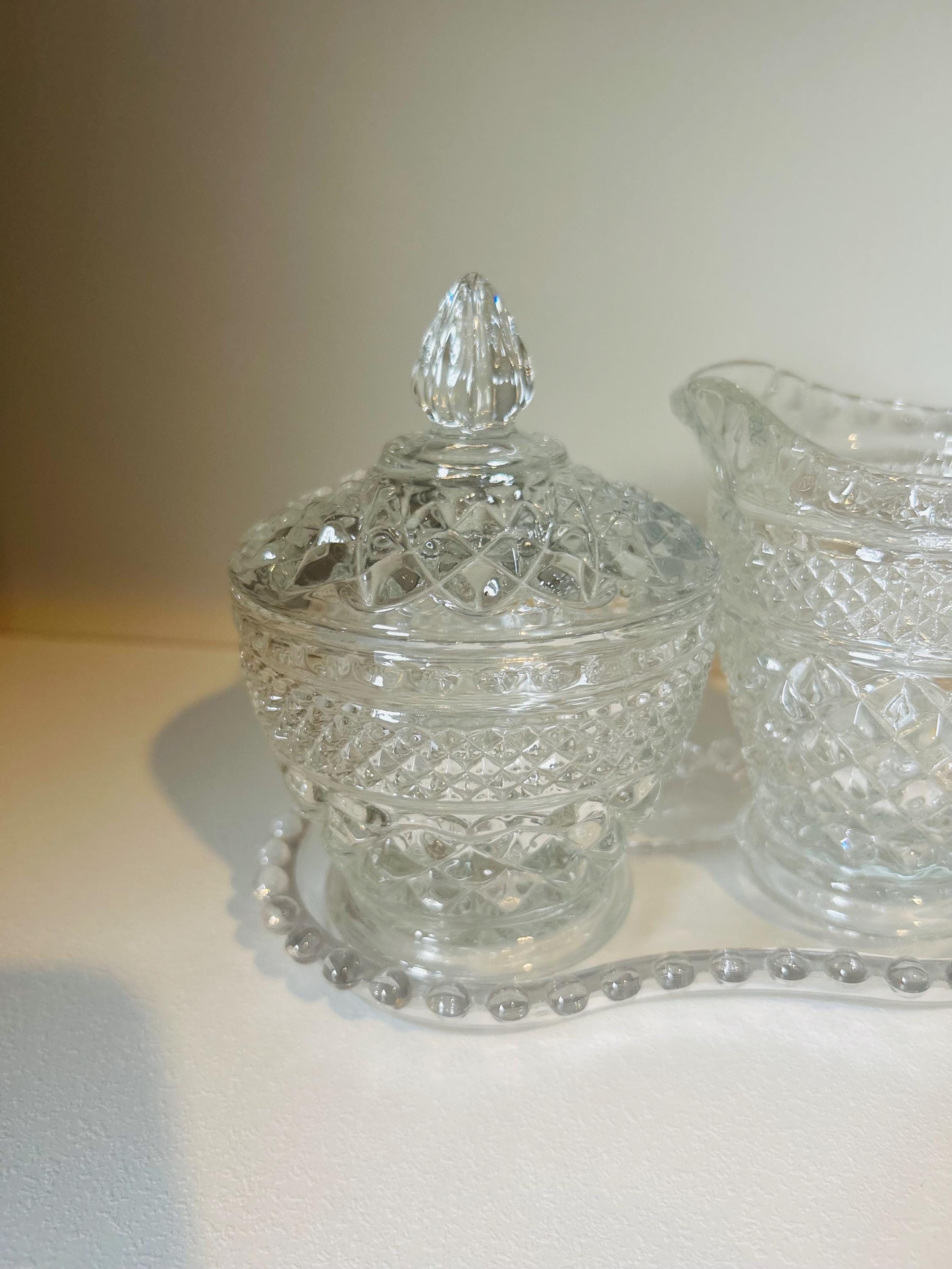 Vintage Anchor Hocking Wexford Crystal Glass Clear Creamer Sugar Bowl ...