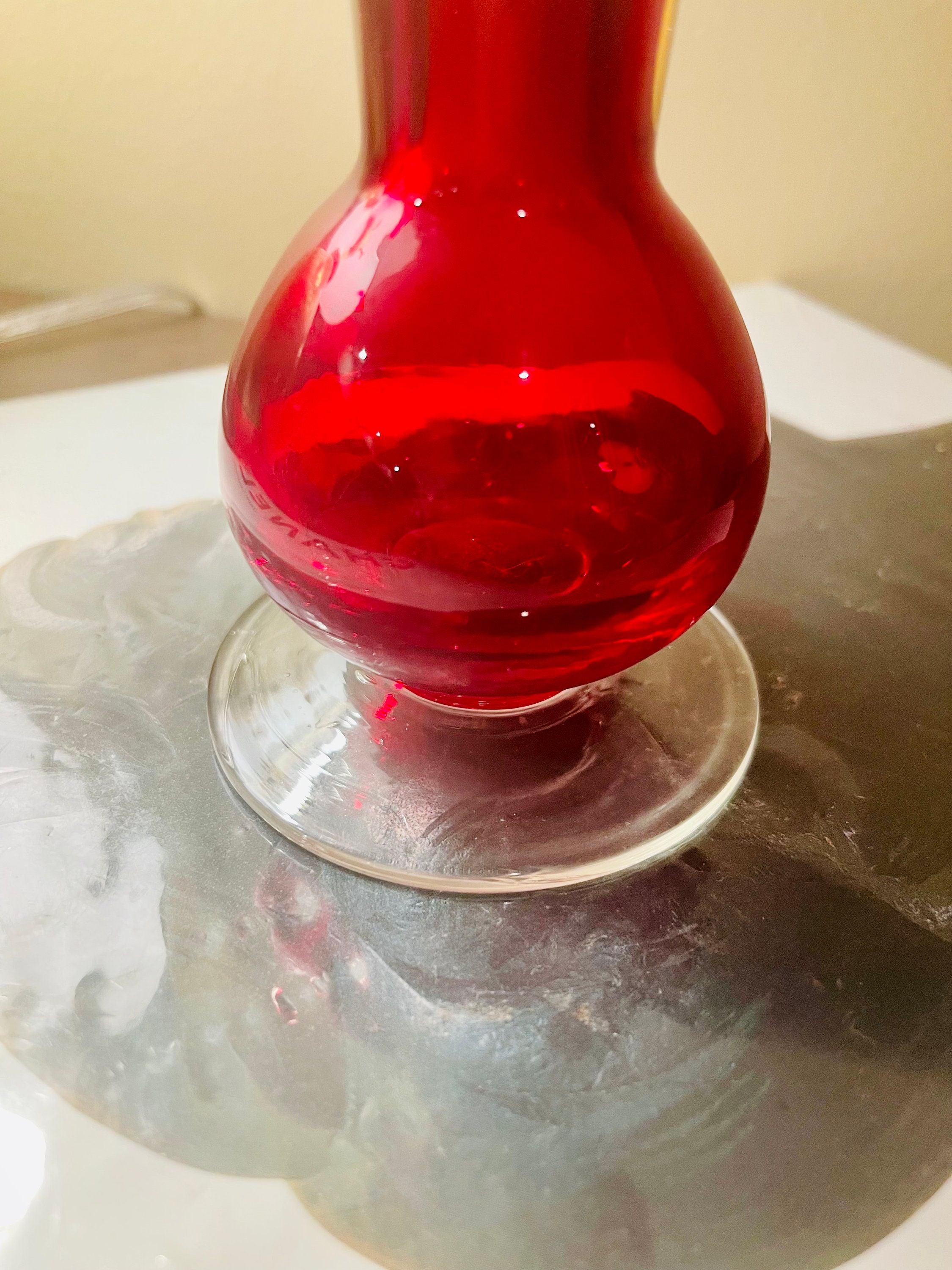 Vintage Art Glass Vase Crackle Bottom Ruby Red Ruffled Top - Etsy