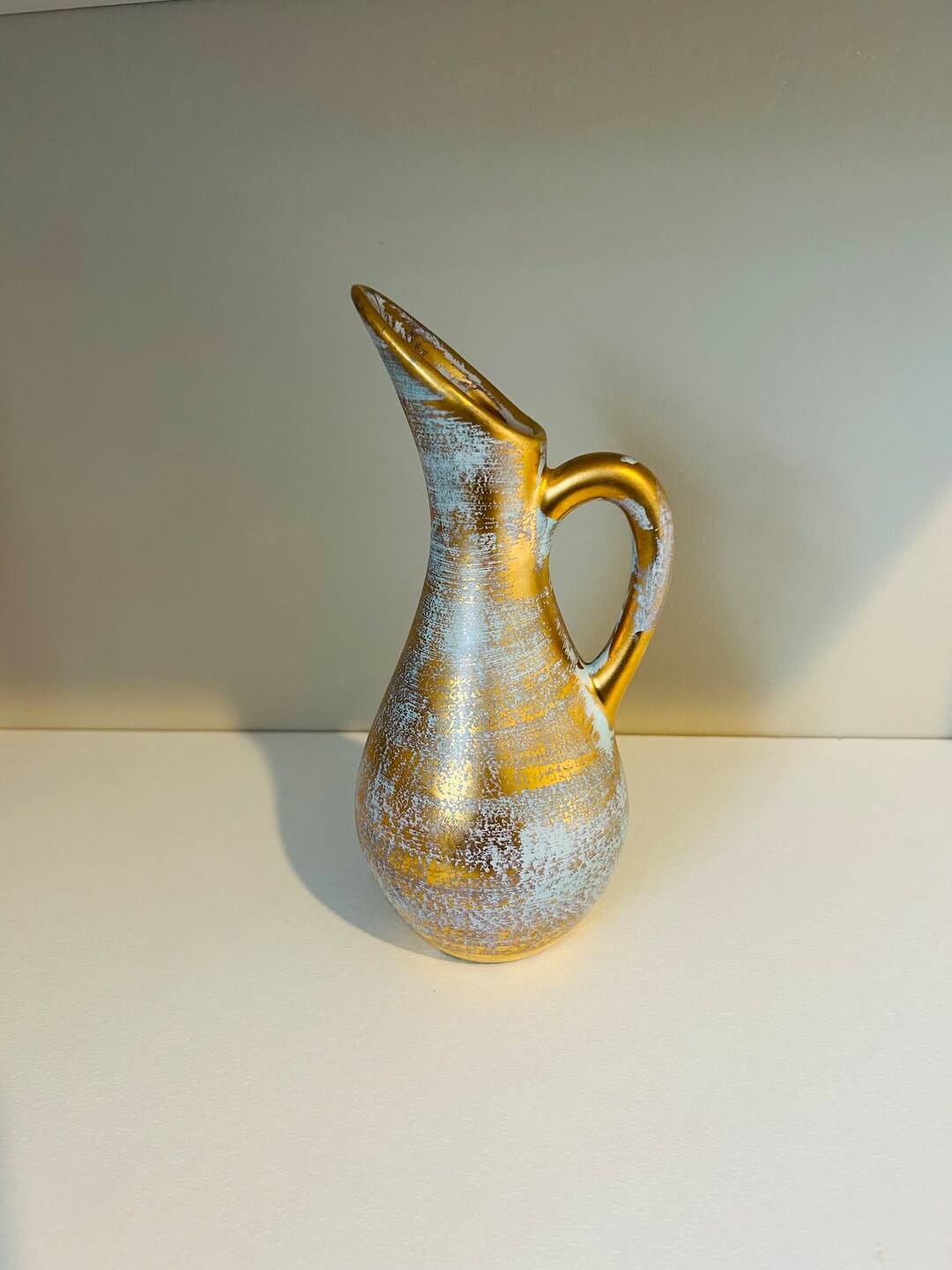 Vintage Stangl Pottery Gold Brushed Teal Fluted Pitcher - Etsy