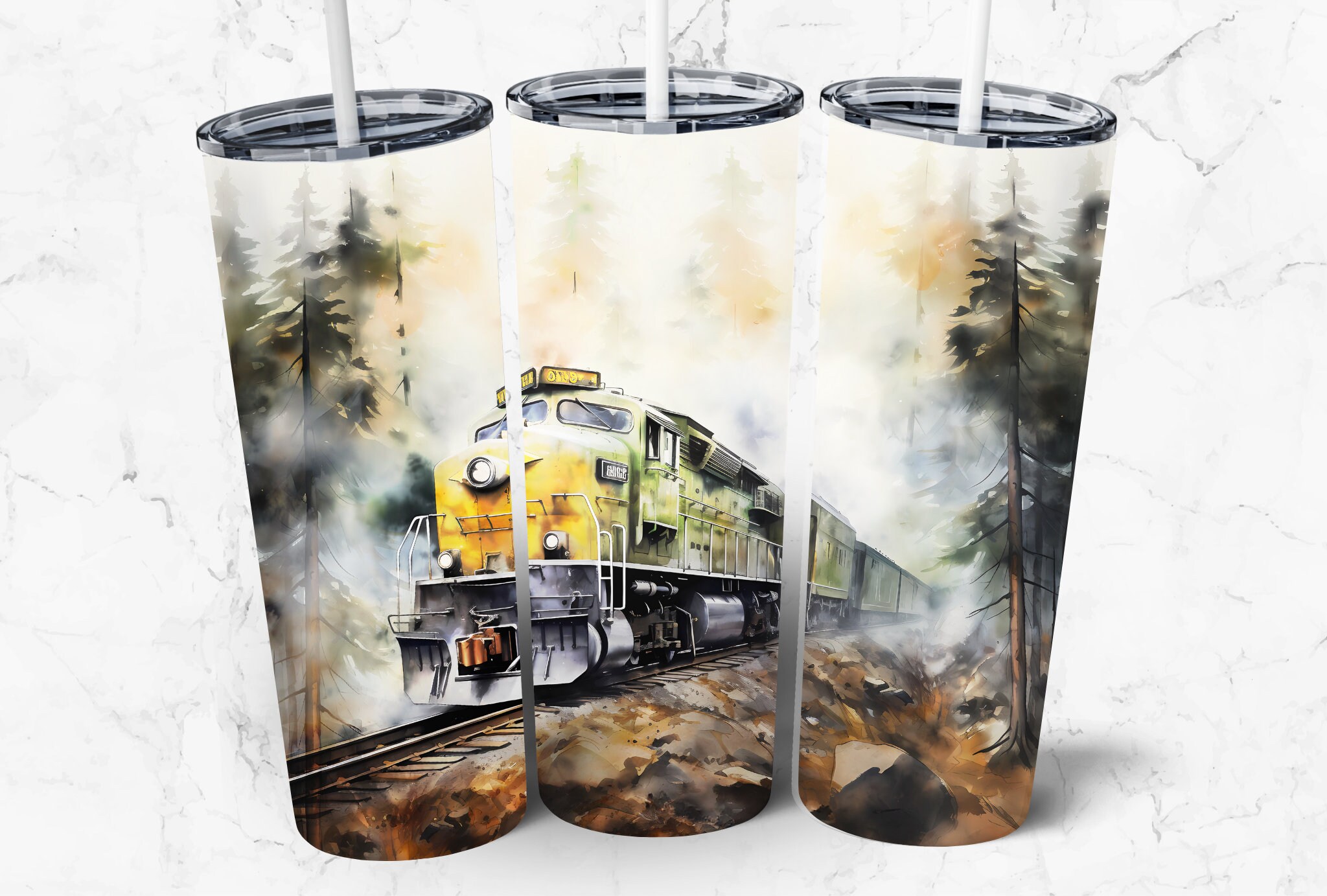 Diesel Train Tumbler Wrap, Sublimation Tumbler Design , Yellow Train ...