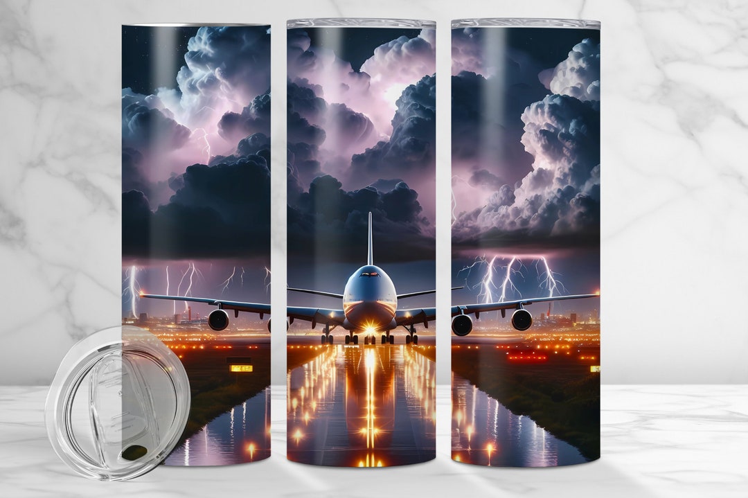 Airplane Lightning Storm Tumbler Wrap, Aviation Sublimation Design ...