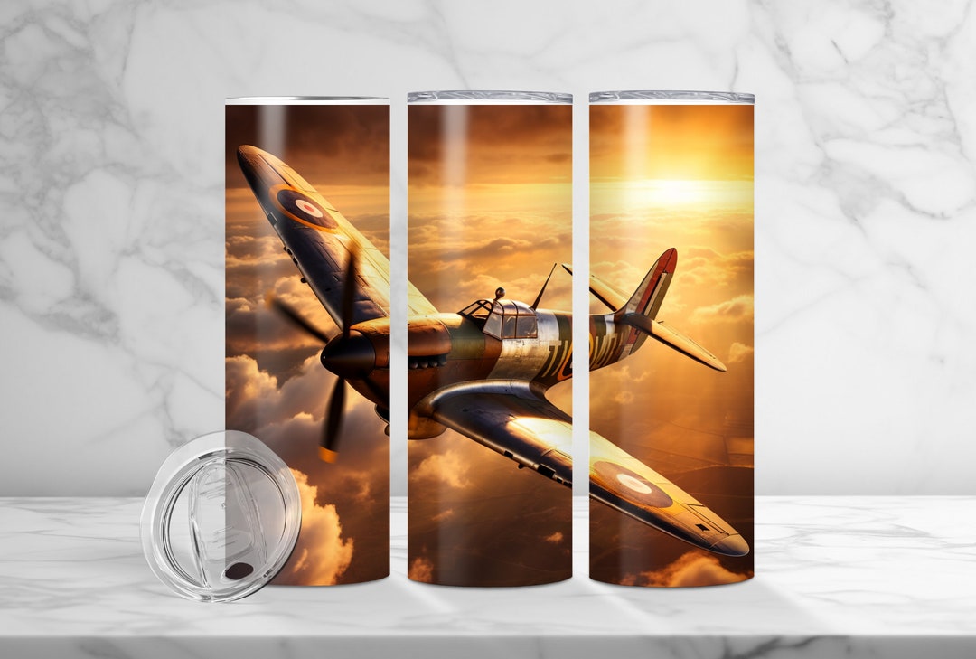 Spitfire Airplane Tumbler Wrap Golden Hour, Sublimation Tumbler Design , Aircraft Aviation ...