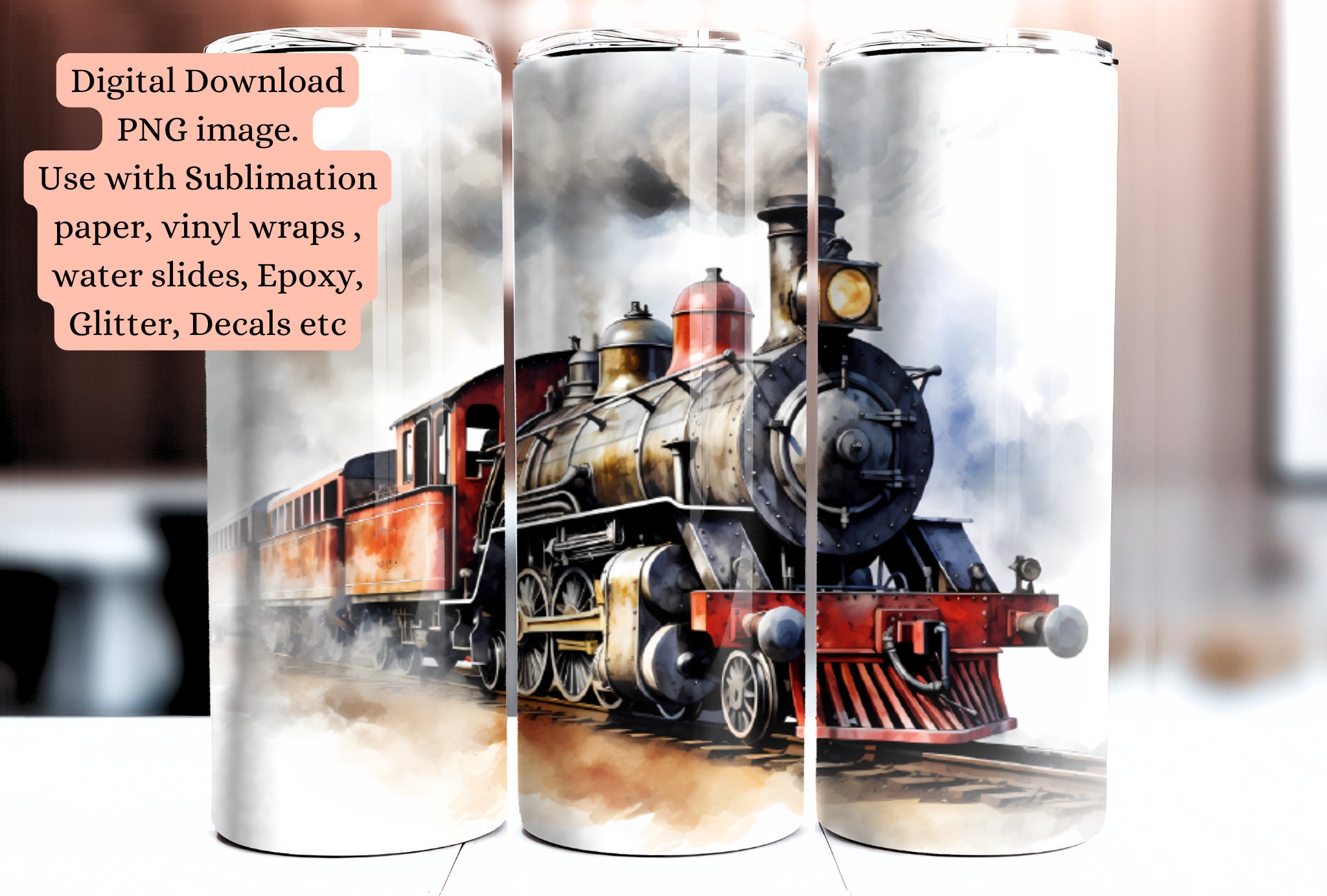 Steam Train Tumbler Wrap, Sublimation Tumbler Design , Old Railway ...