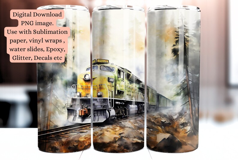 Diesel Train Tumbler Wrap, Sublimation Tumbler Design , Yellow Train ...