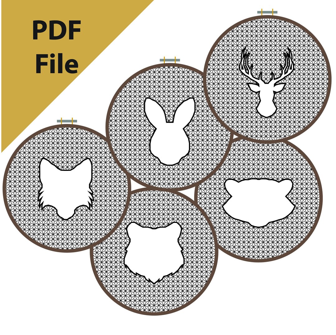 Woodland Animal Heads Blackwork Hoop Art, PDF File - Etsy