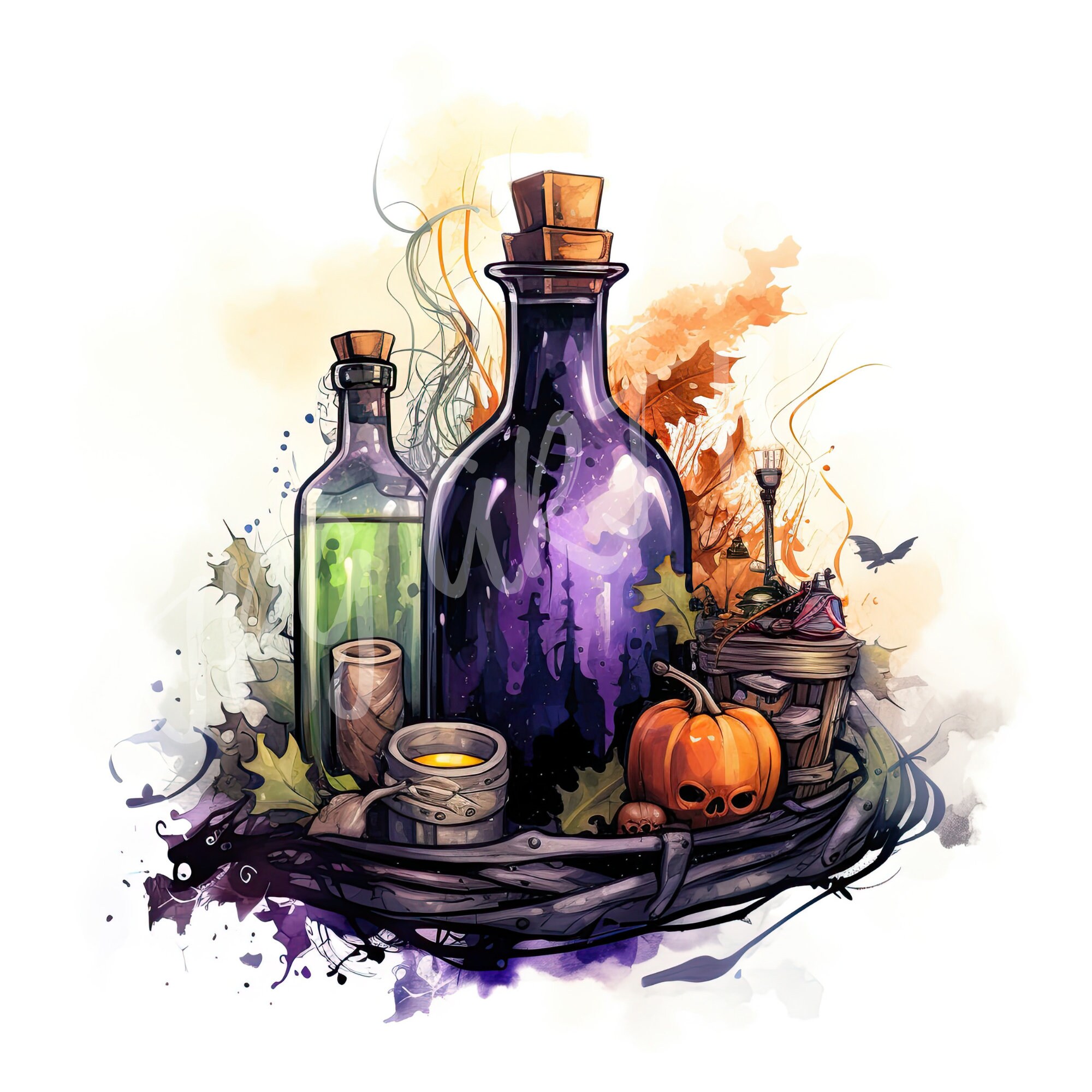 Watercolor Spooky Potion Bottle Clipart, Halloween Clipart, High ...