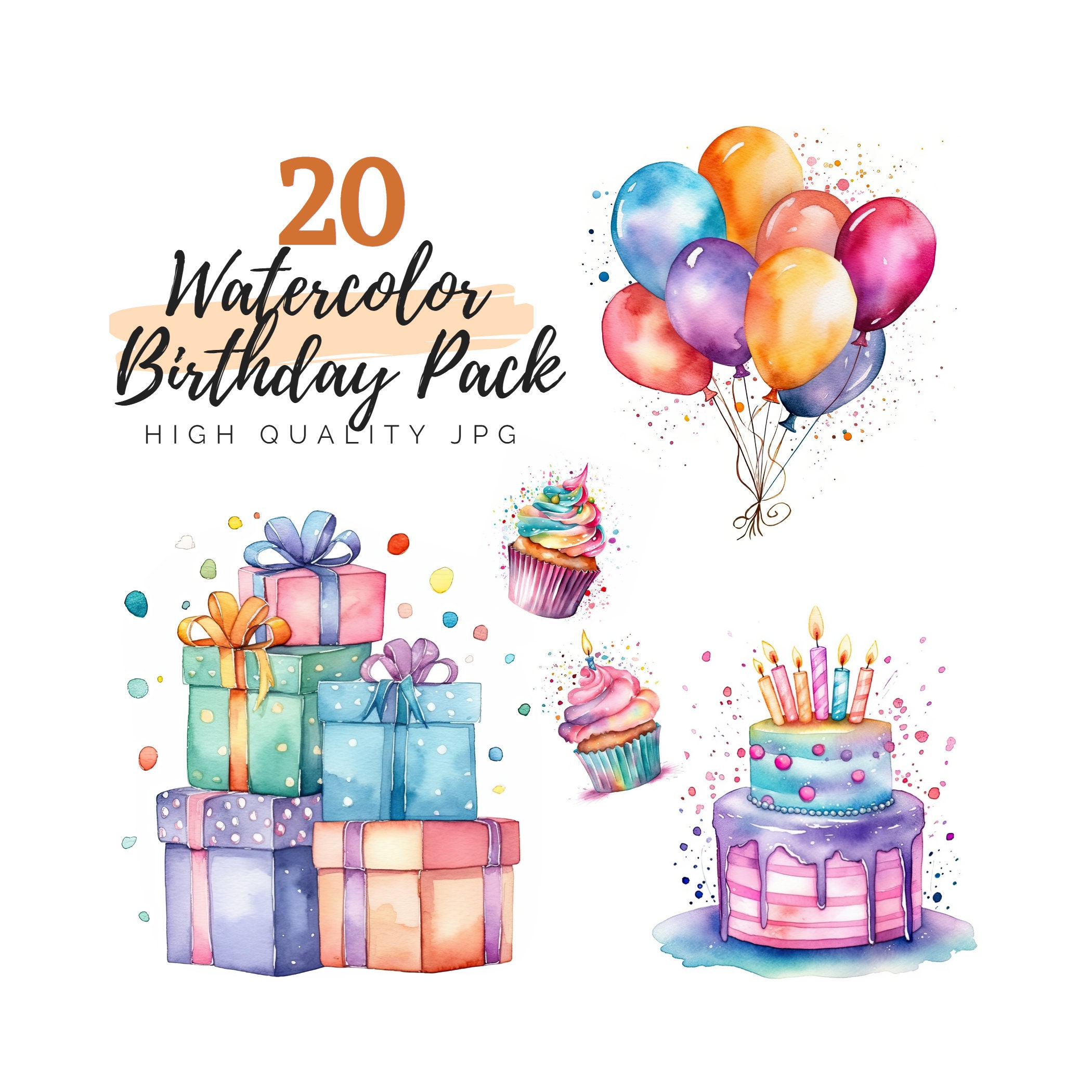 Watercolor Kids Birthday Clipart Pack Balloons Clipart Gift - Etsy