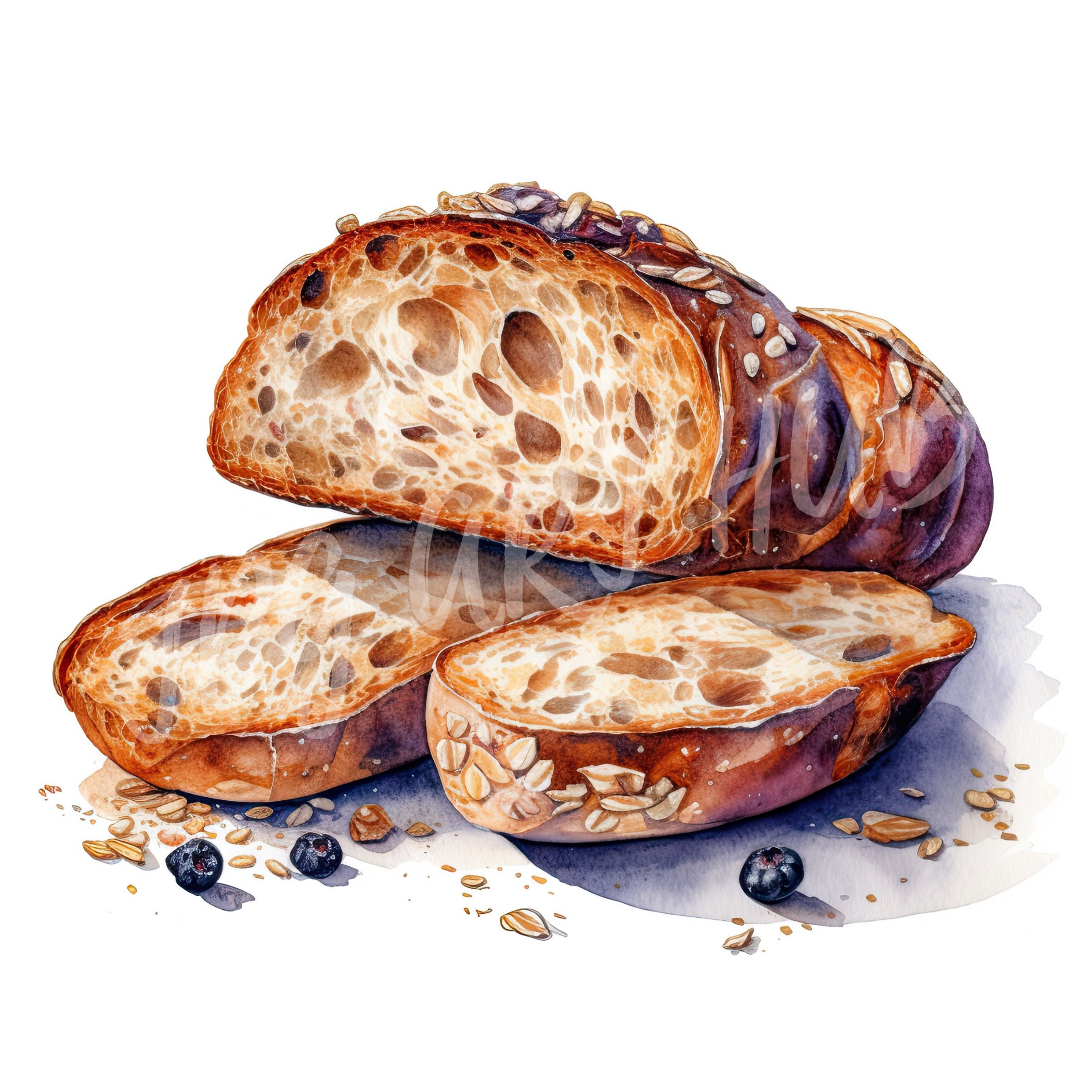 Watercolor Bread Clipart, Bakery Bread, Artisan Bread, Digital Download ...