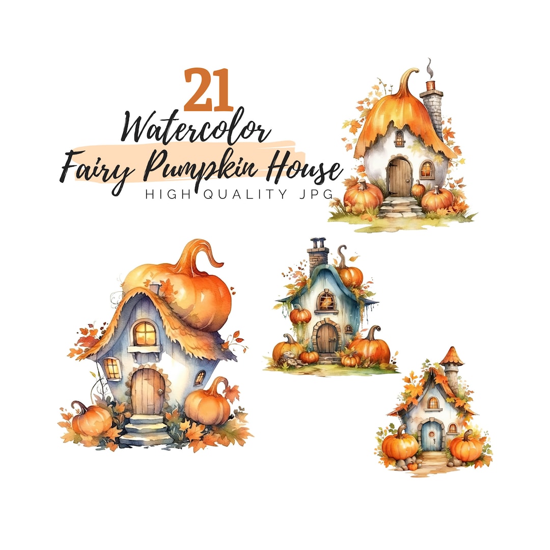 Watercolor Autumn Fairy House Clipart, Halloween Clipart, High Quality ...