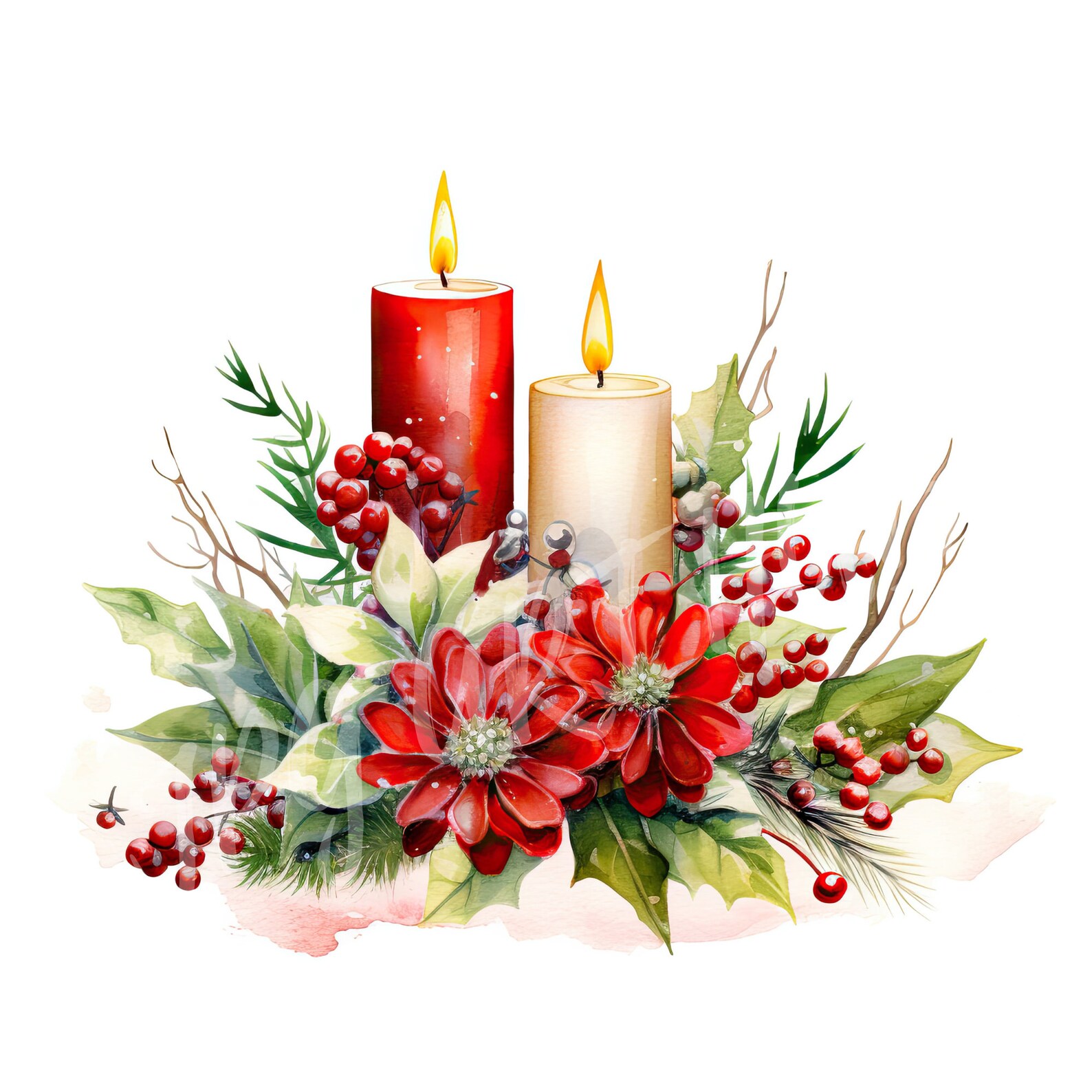 Watercolor Christmas Candles Clipart, High Quality JPG, Digital ...