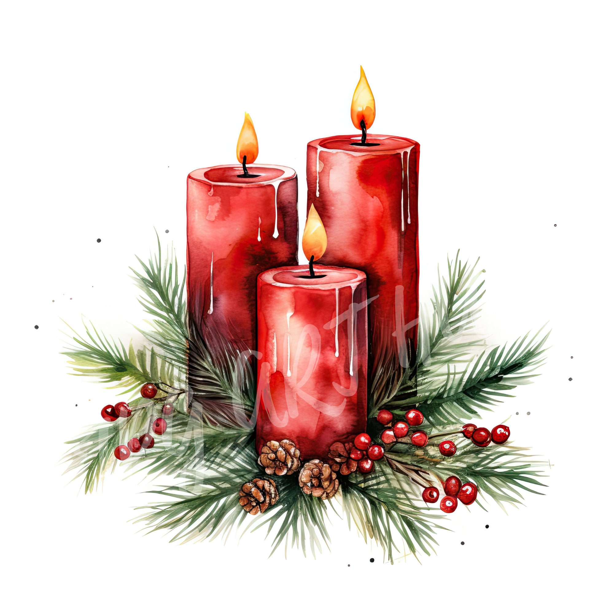 Watercolor Christmas Candles Clipart, High Quality JPG, Digital ...