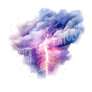 Watercolor Lightning Strike Clipart, Lightning Clipart, Digital ...