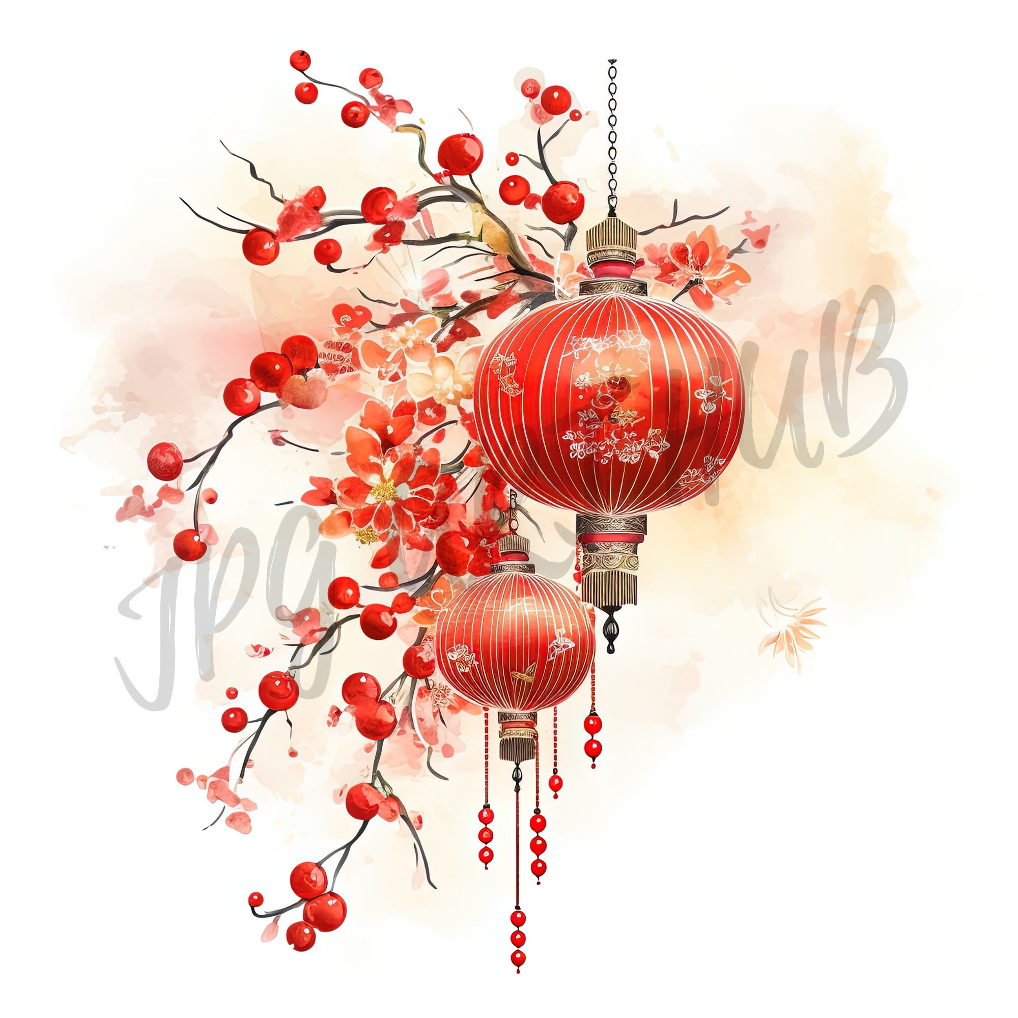 Watercolor Chinese Lanterns Clipart, Paper Lantern, High Quality JPG ...