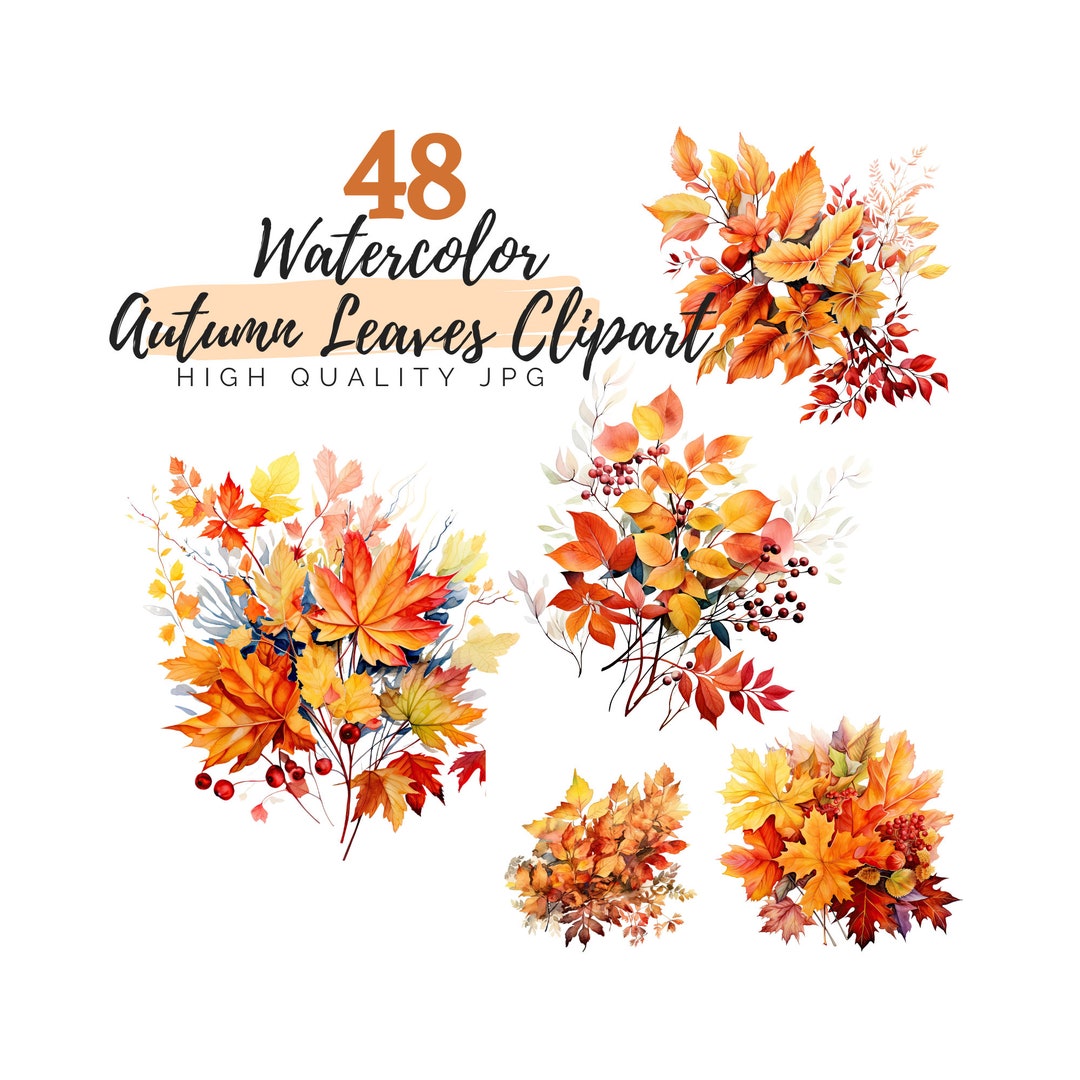 Watercolor Autumn Leaves Clipart, Autumn Clipart. High Quality JPG ...