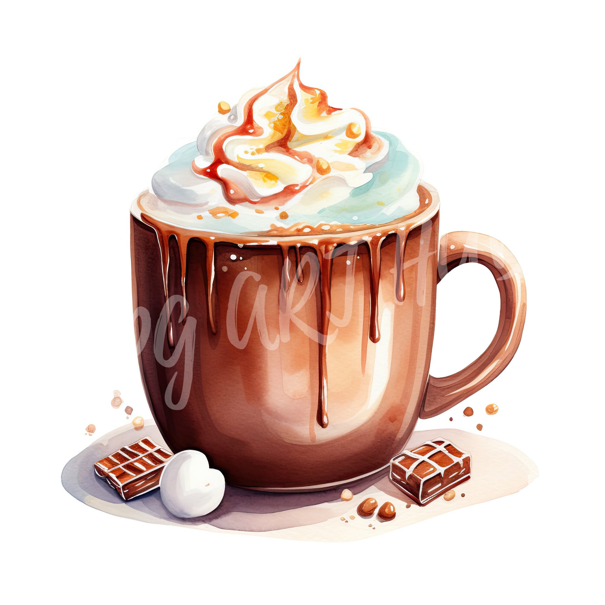 Watercolor Hot Chocolate Clipart, High Quality JPG, Digital Download ...