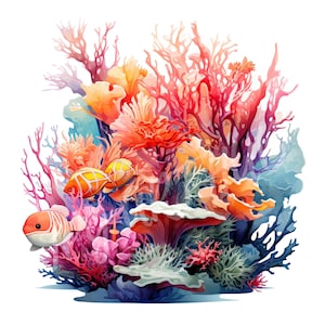 Watercolor Coral Reef Clipart, Ocean Seascape Coral Reefs, High Quality ...