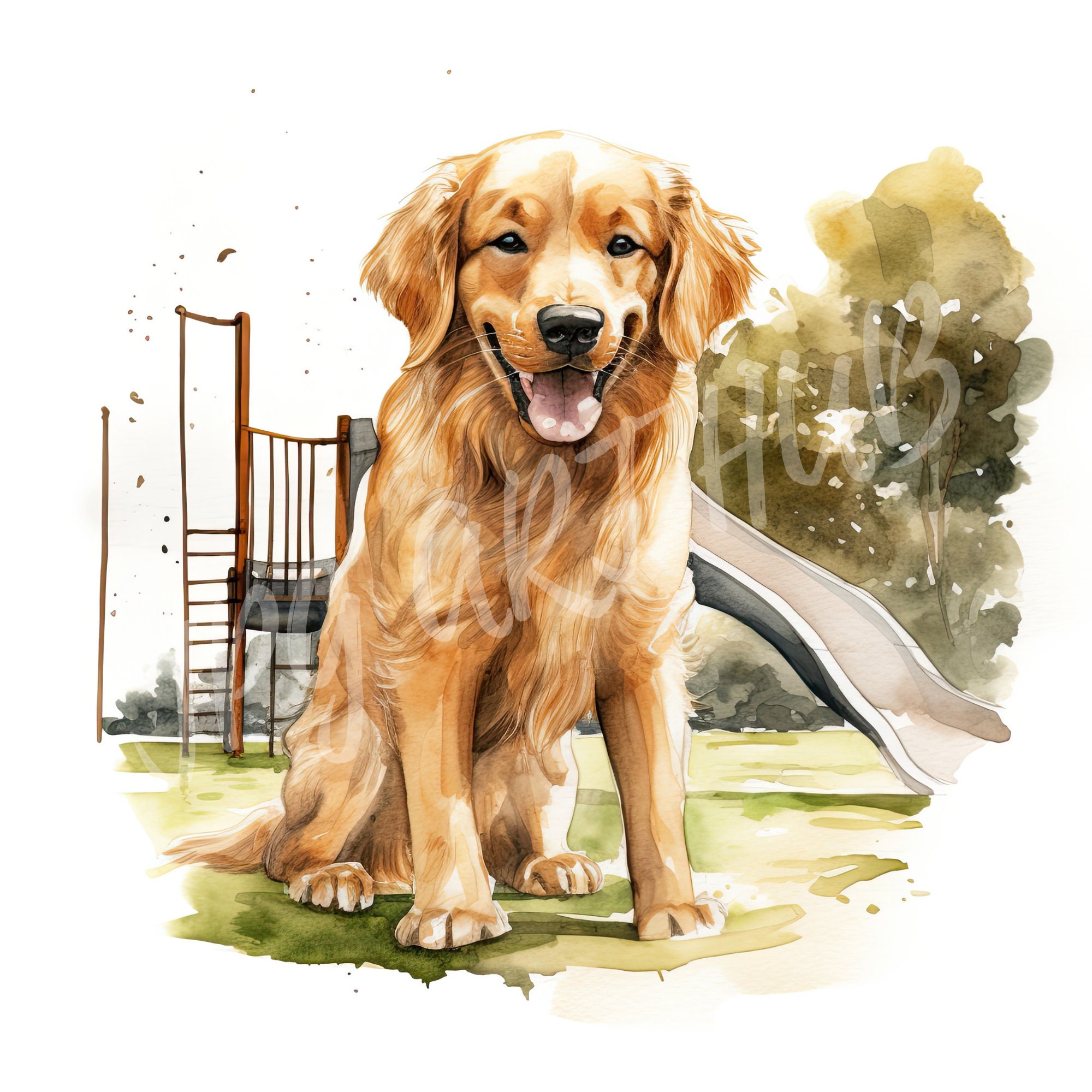 Watercolor Golden Retriever Clipart High Quality JPG Digital - Etsy