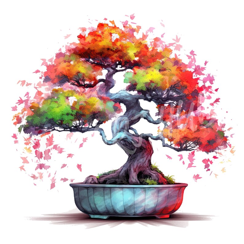 Watercolor Colorful Bonsai Tree Clipart, Bonsai Clipart, Digital ...