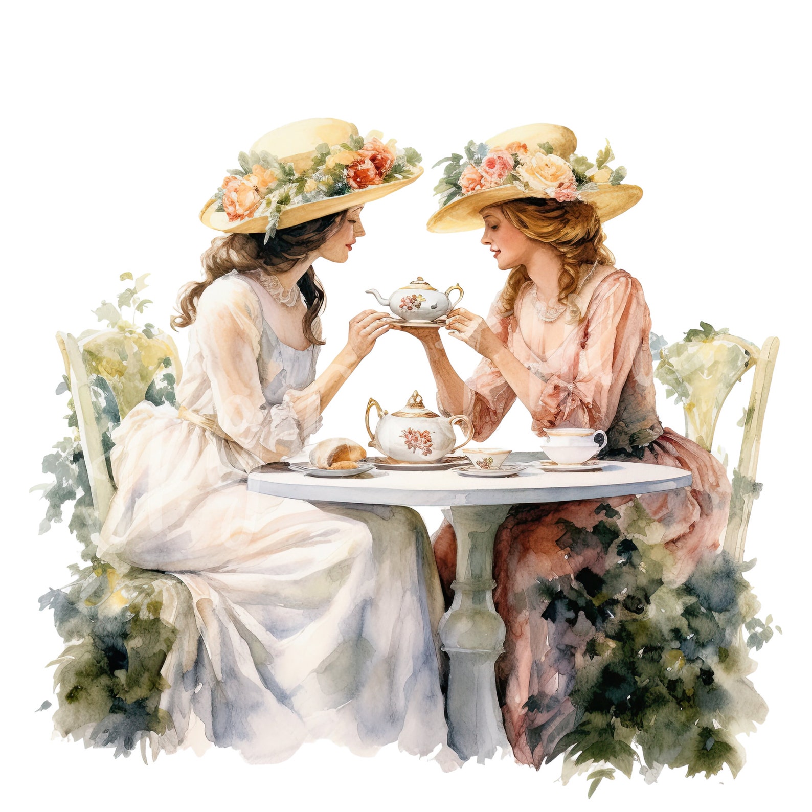 Watercolor Victorian Tea Party Clipart, Vintage Tea Portrait, High ...