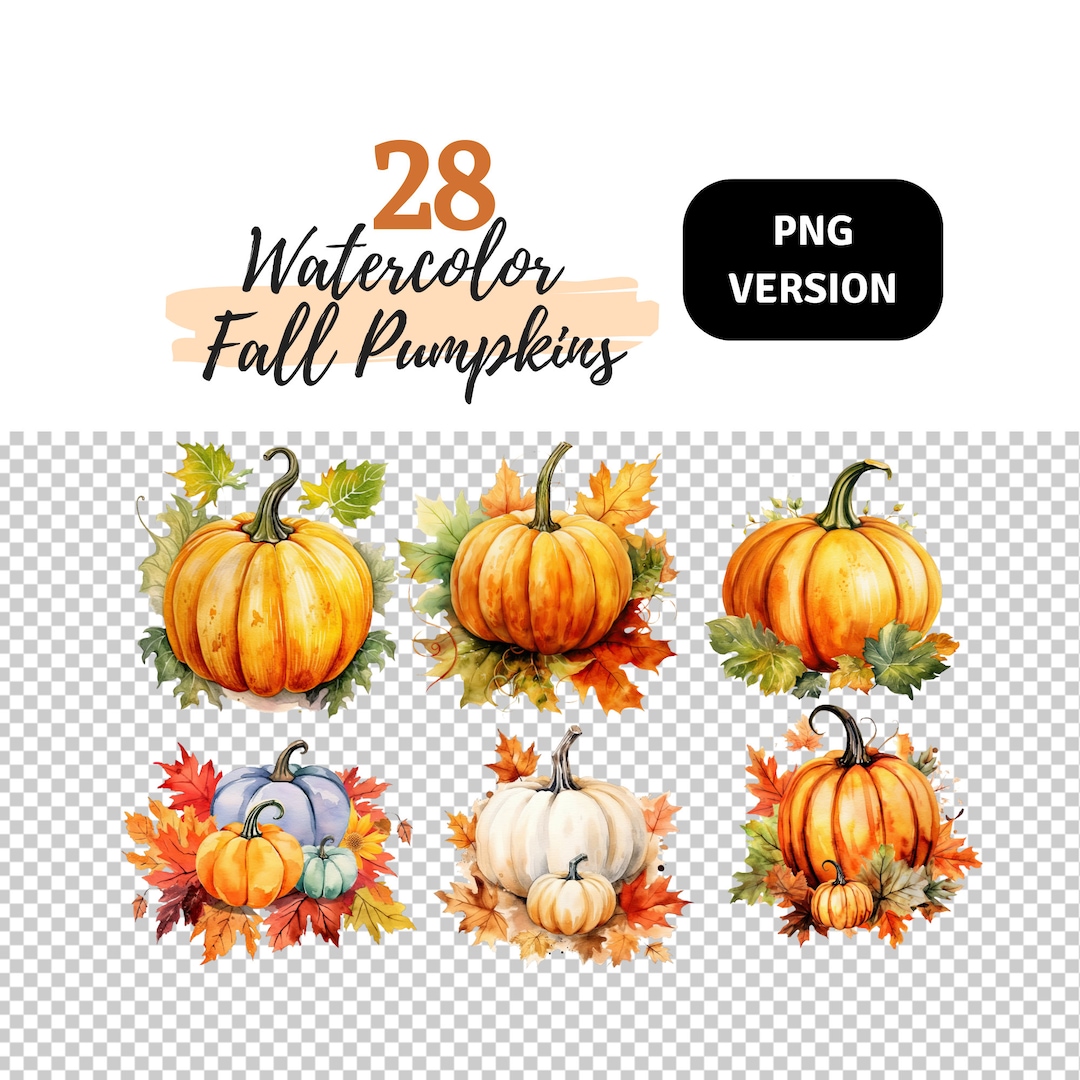 Watercolor Pumpkin Clipart, Fall Clipart Bundle, High Quality PNG ...