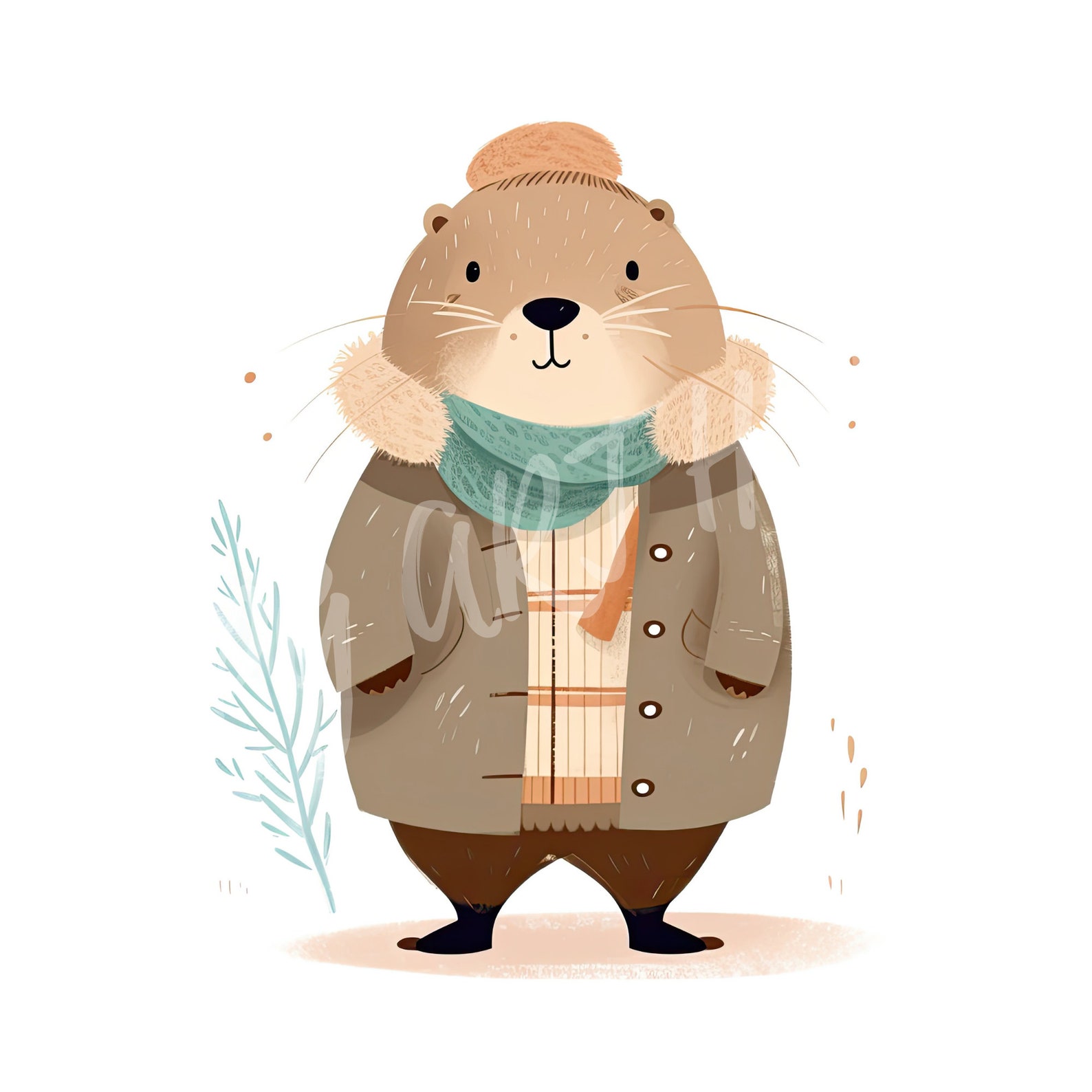 Scandinavian Beaver With Winter Clothes, High Quality JPG, Digital ...