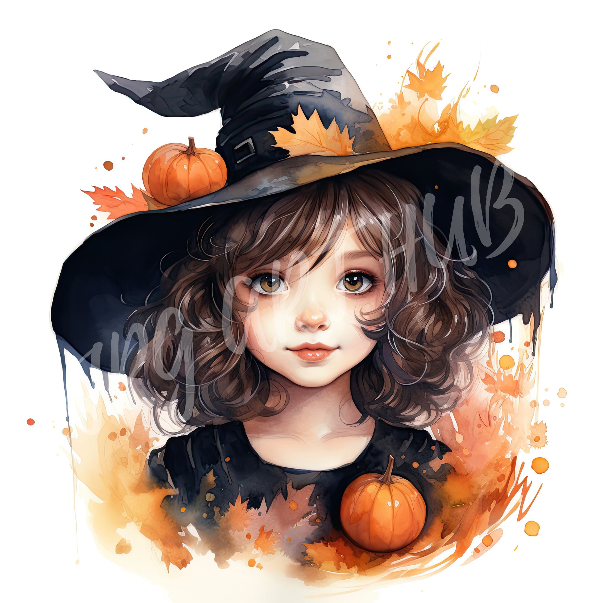 Cute Little Witch Clipart, Halloween Clipart, High Quality JPG, Digital ...