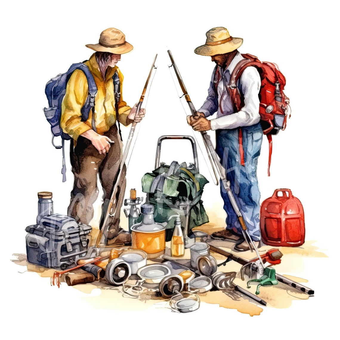 Watercolor Fishing Clipart Summer Clipart Camping Clipart - Etsy