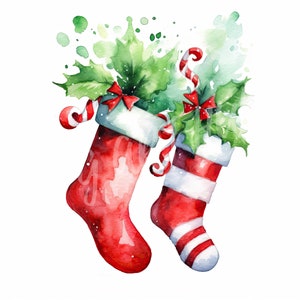Watercolor Christmas Stocking Clipart, High Quality JPG, Digital ...