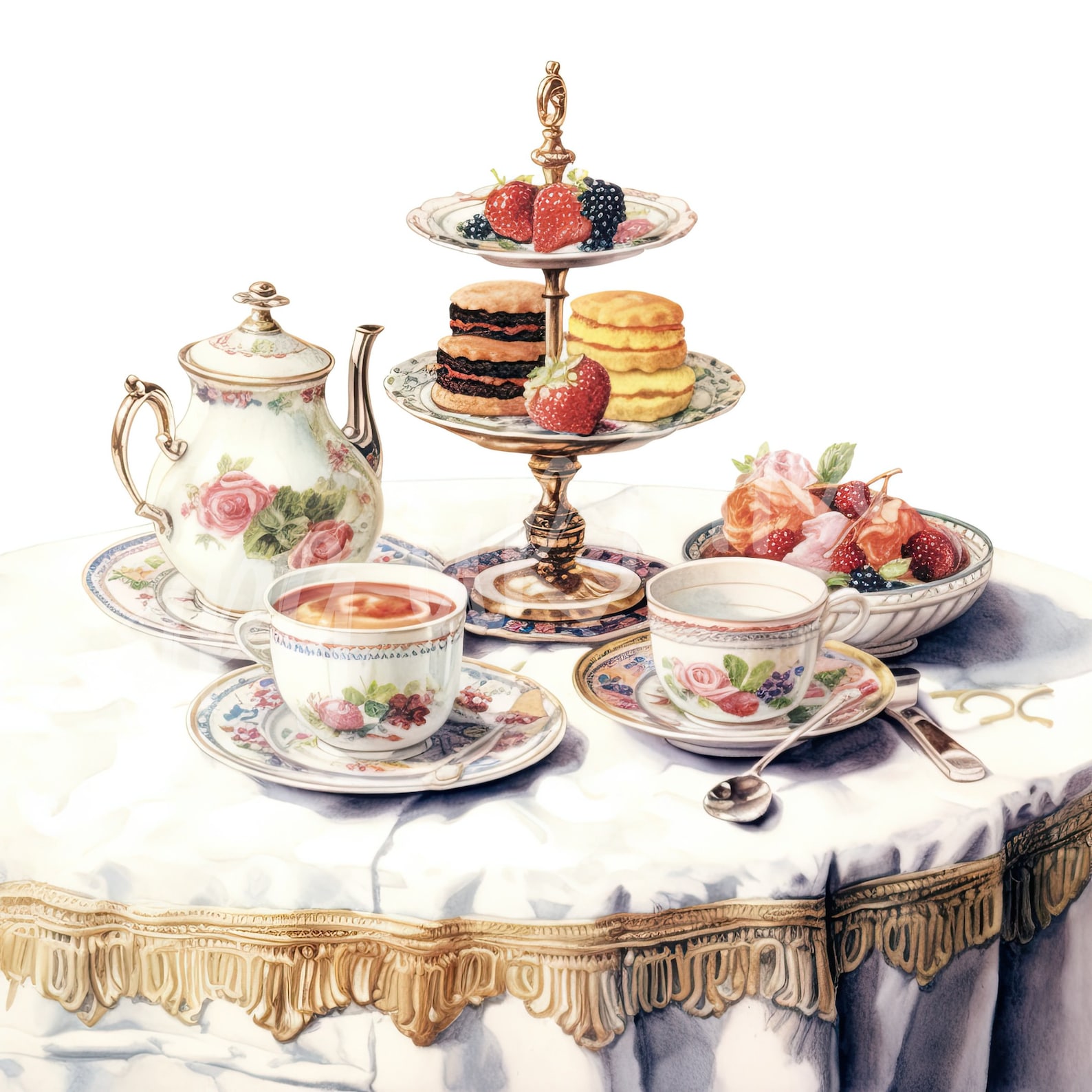 Watercolor Victorian Tea Party Clipart, Vintage Tea Portrait, High ...