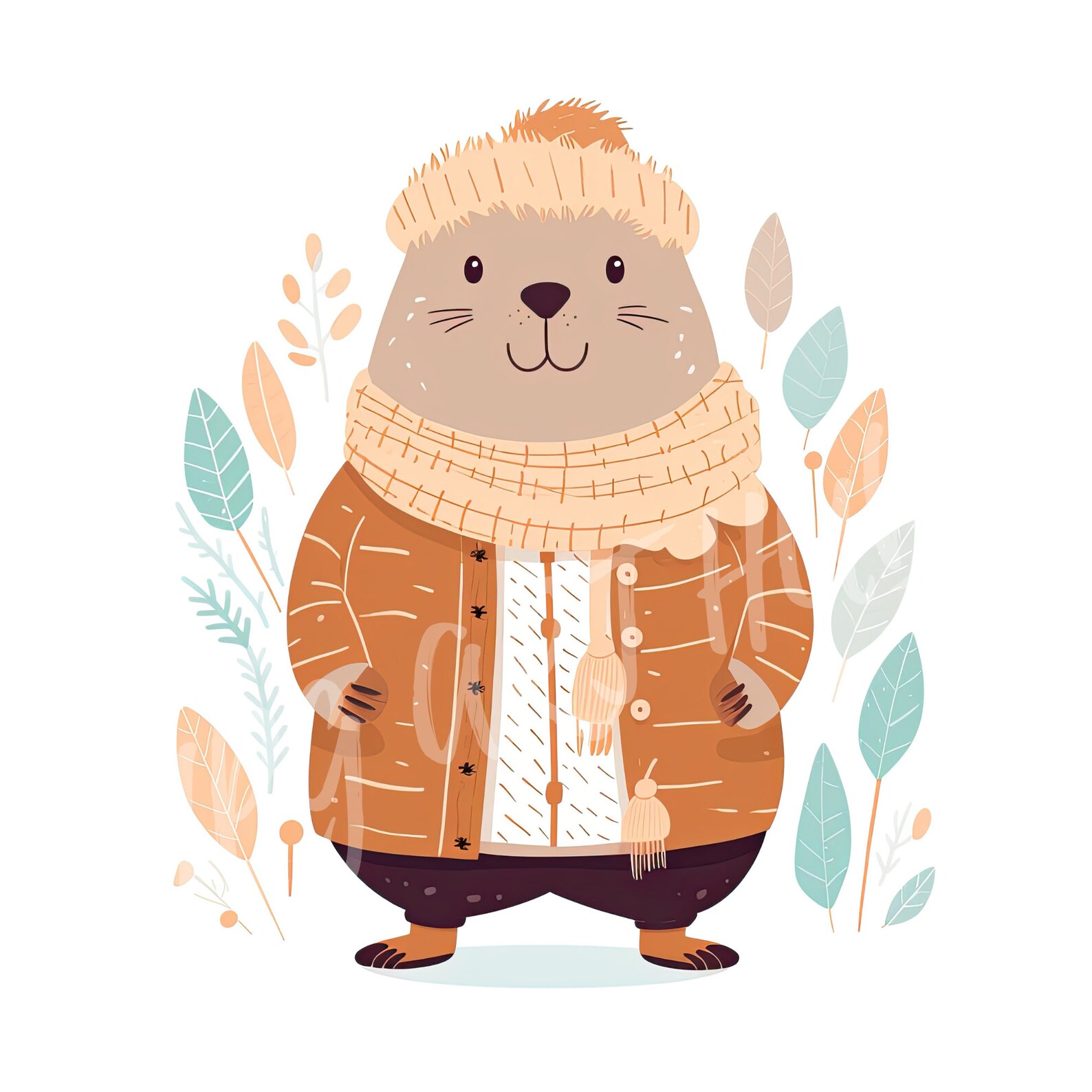Scandinavian Beaver With Winter Clothes, High Quality JPG, Digital ...