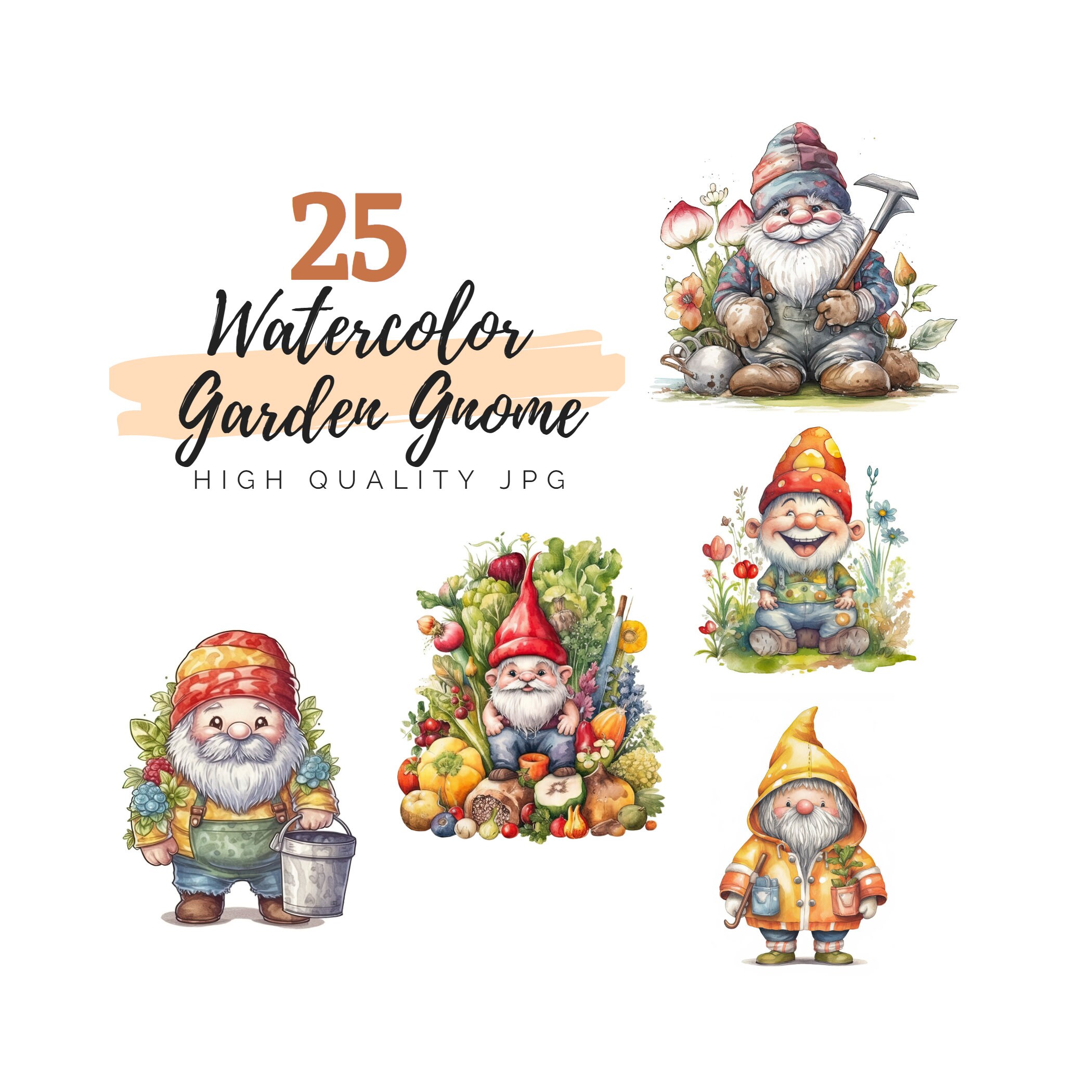Watercolor Garden Gnome Clipart, High Quality JPG, Card Making ...