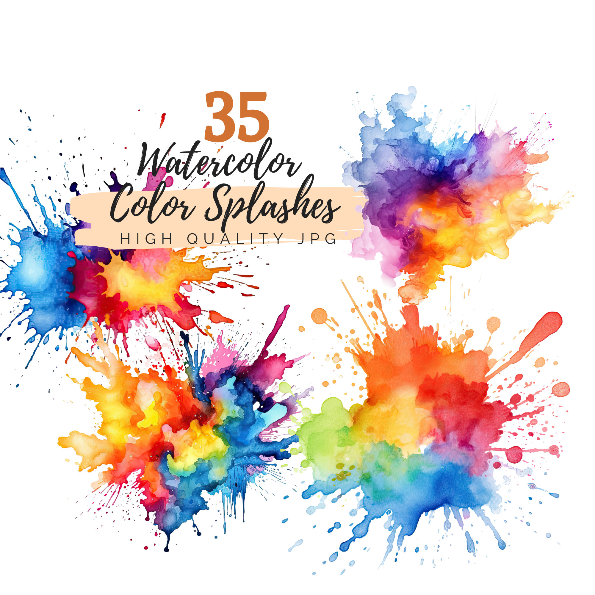 Watercolor Color Splash Clipart, High Quality JPG, Digital Download ...