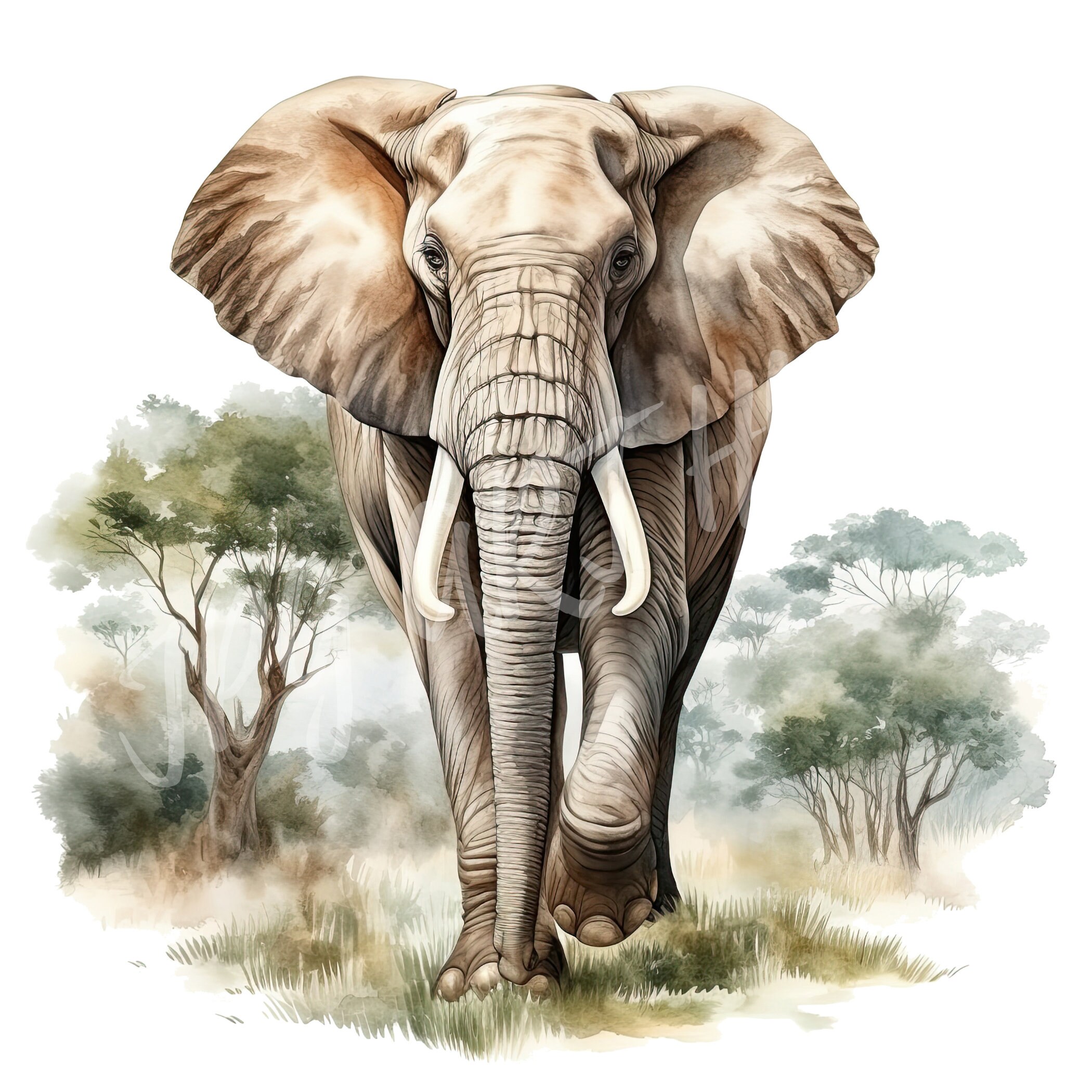 Watercolor Elephants Clipart Bundle, Wild Animal Clipart, High Quality ...