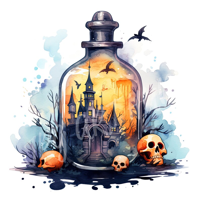 Watercolor Spooky Potion Bottle Clipart, Halloween Clipart, High ...