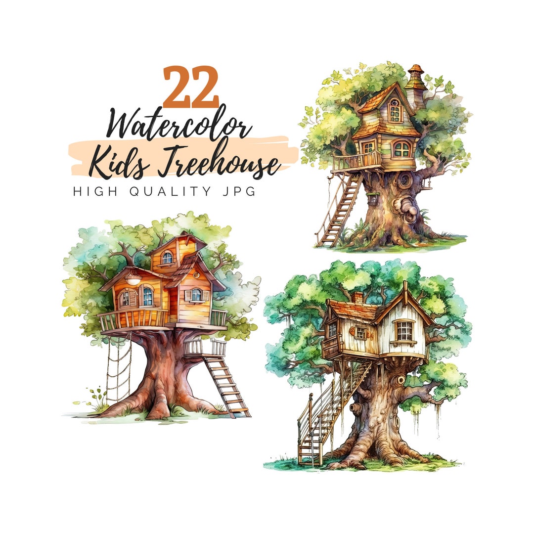 Watercolor Kids Tree House Clipart Bundle, House Clipart, Whimsical JPG ...