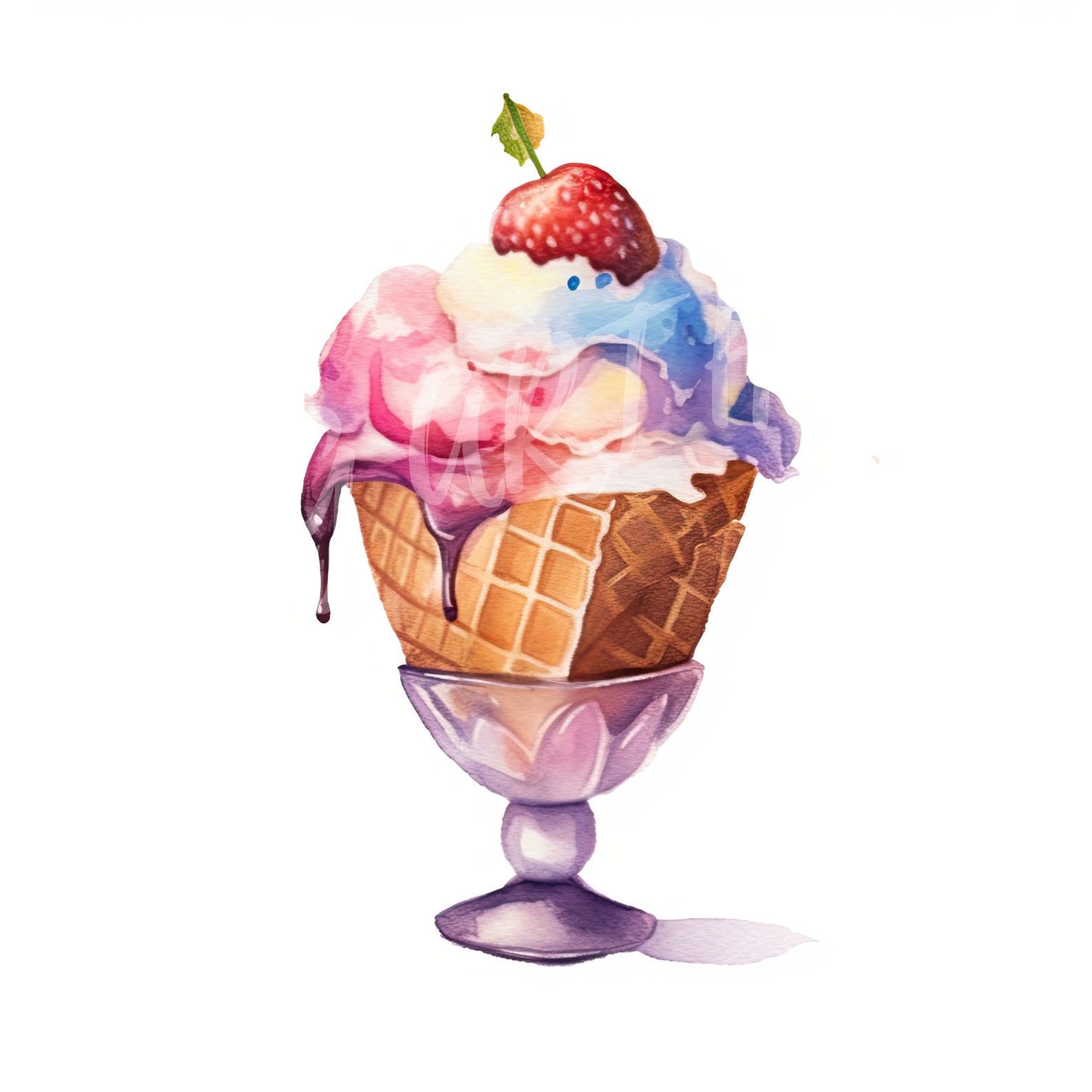 Watercolor Ice Cream Cone Clipart Ice Cream Clipart Summer - Etsy